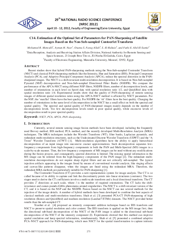(PDF) C14. Estimation of the optimal set of parameters for PAN-sharpening of satellite images ...