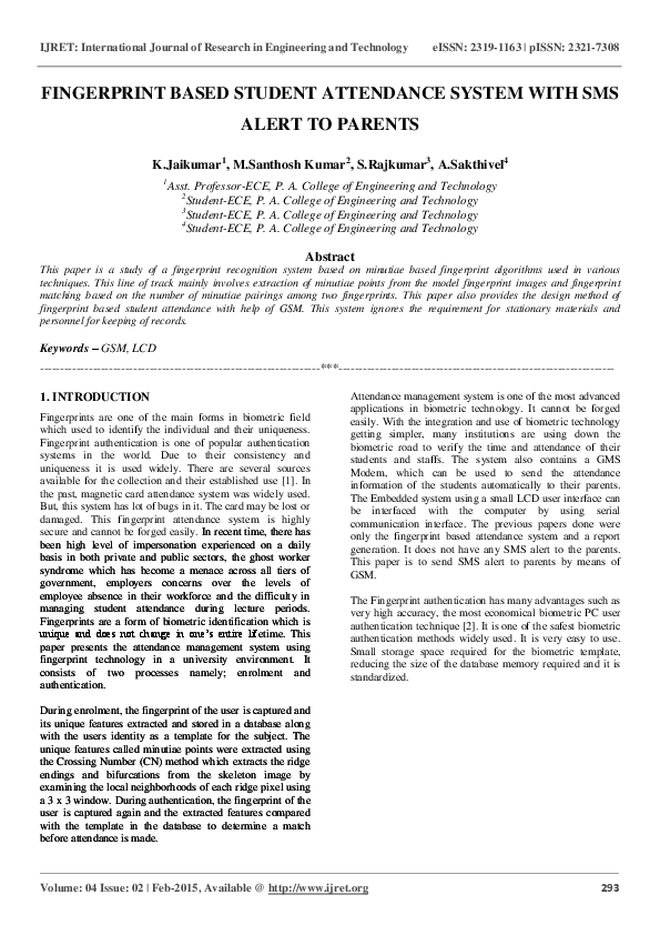 (PDF) FINGERPRINT BASED STUDENT ATTENDANCE SYSTEM WITH SMS ALERT TO PARENTS