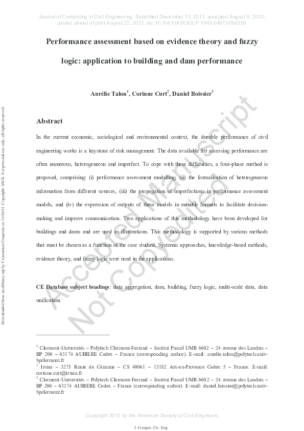 (PDF) Performance Assessment Based on Evidence Theory and Fuzzy Logic: Application to Building ...