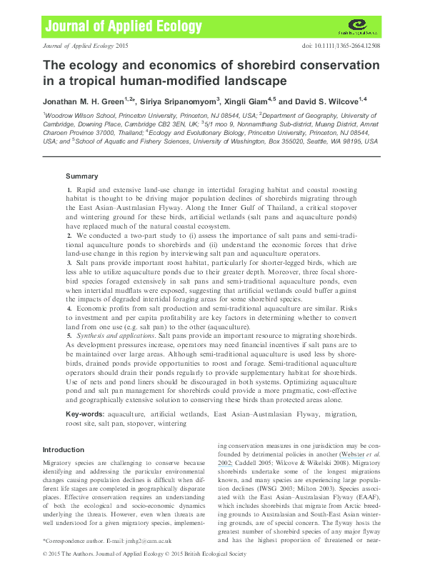 (PDF) The ecology and economics of shorebird conservation in a tropical ...
