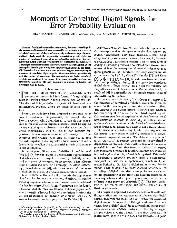 (PDF) Moments of correlated digital signals for error probability evaluation