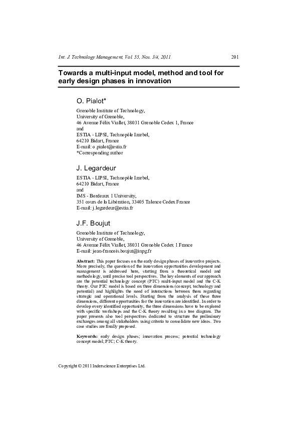 (PDF) Towards a multi-input model, method and tool for early design ...