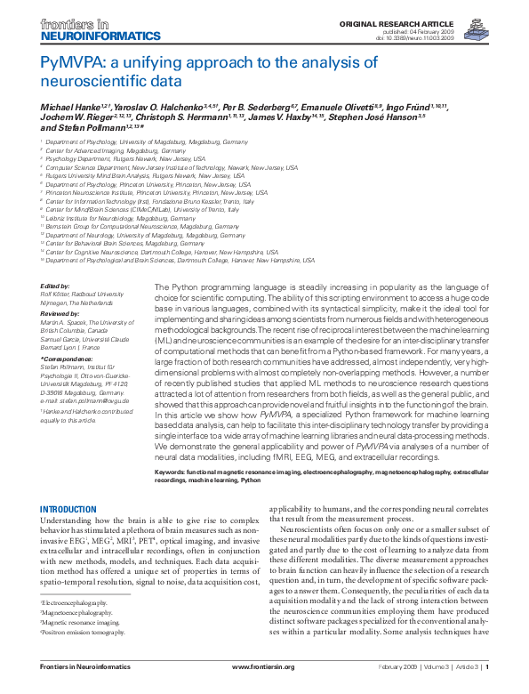 (PDF) PyMVPA: a unifying approach to the analysis of neuroscientific data