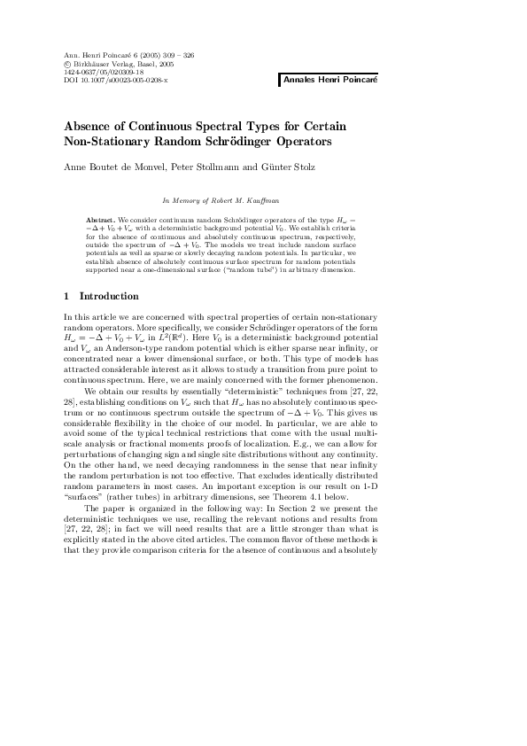 (PDF) Absence of Continuous Spectral Types for Certain Non-Stationary Random Schrödinger Operators