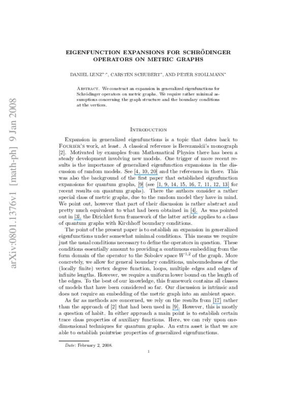 (PDF) Eigenfunction Expansions for Schrödinger Operators on Metric Graphs