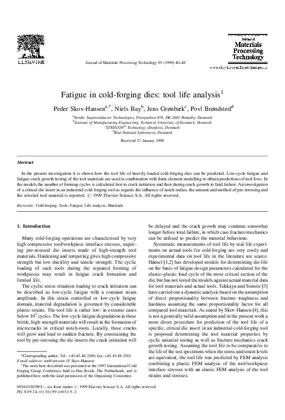 (PDF) Fatigue in cold-forging dies: tool life analysis