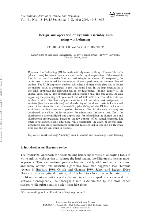 (PDF) Design and operation of dynamic assembly lines using work-sharing