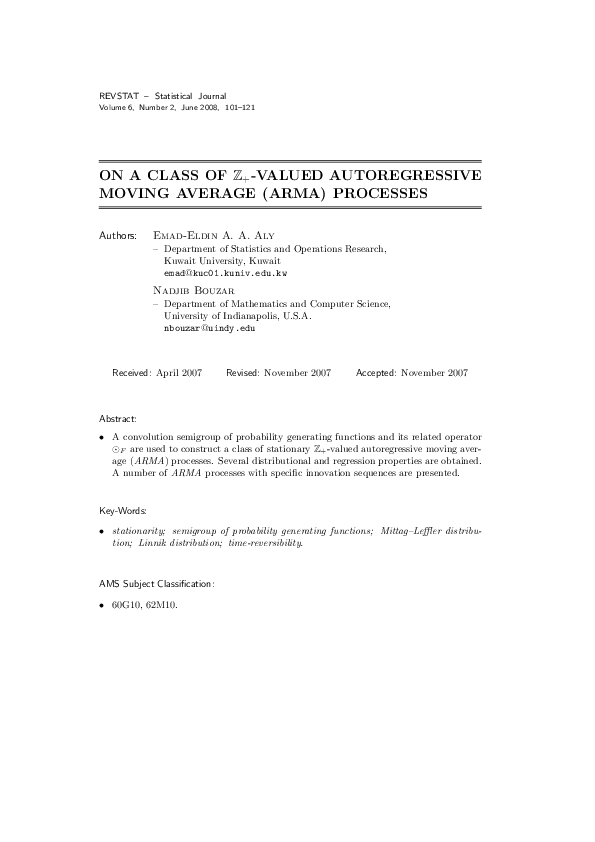 (PDF) On a class of Z+-valued autoregressive moving average (ARMA) processes