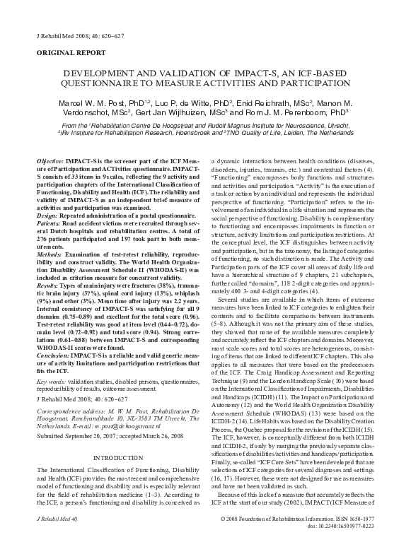 (PDF) Poster 66: Development and Validation of IMPACT: An ICF-Based ...
