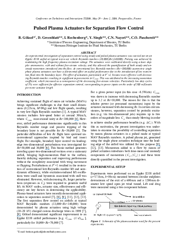 (PDF) Pulsed Plasma Actuators for Separation Flow Control