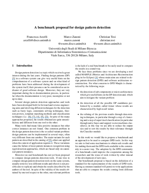 Pdf A Benchmark Proposal For Design Pattern Detection