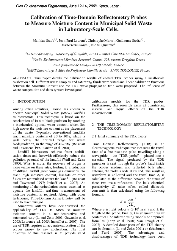 (PDF) Calibration of Time-Domain Reflectometry Probes to Measure ...