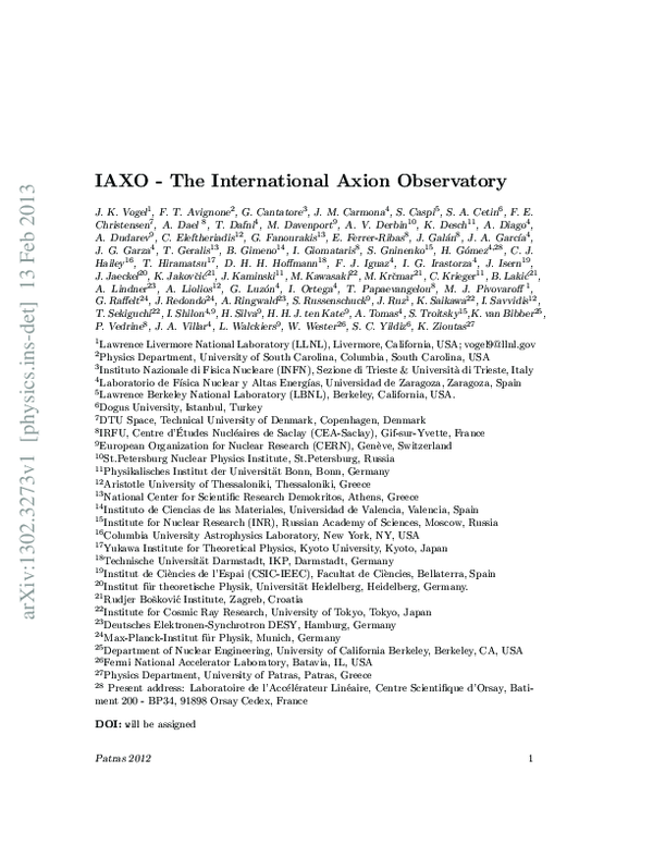 (PDF) IAXO - The International Axion Observatory