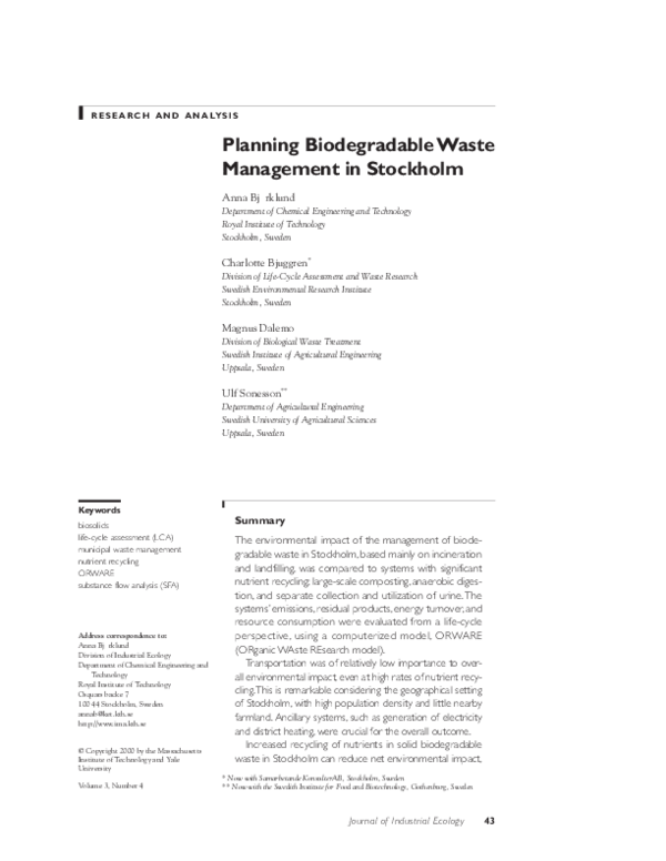 (PDF) Planning Biodegradable Waste Management in Stockholm