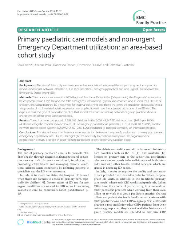 (PDF) Primary paediatric care model and non-urgent Emergency Department ...