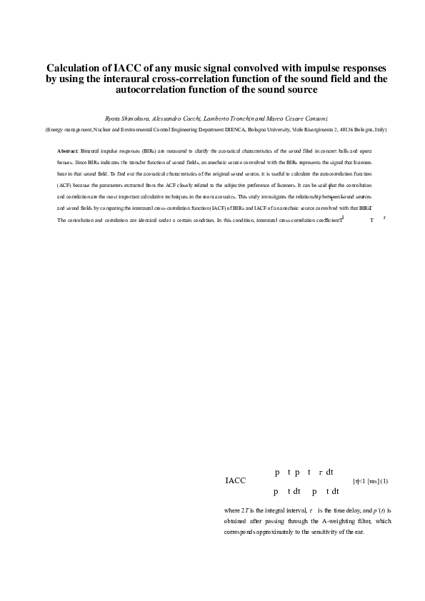(PDF) Calculation of IACC of any music signal convolved with impulse responses by using the ...