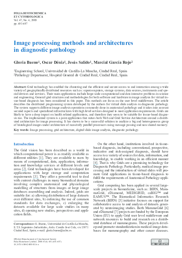 (PDF) Image processing methods and architectures in diagnostic pathology