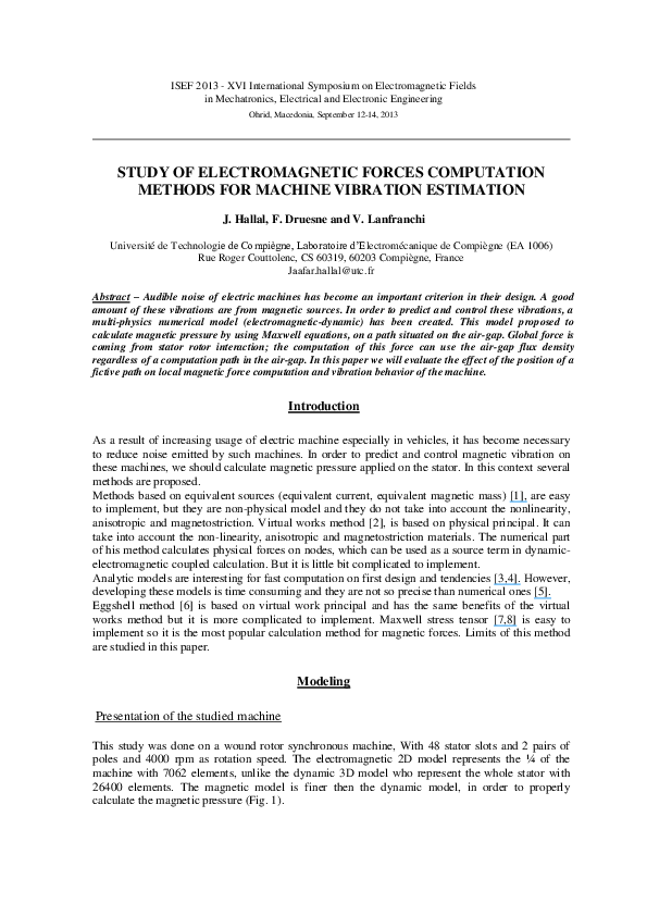 (PDF) Study of electromagnetic forces computation methods for machine vibration estimation