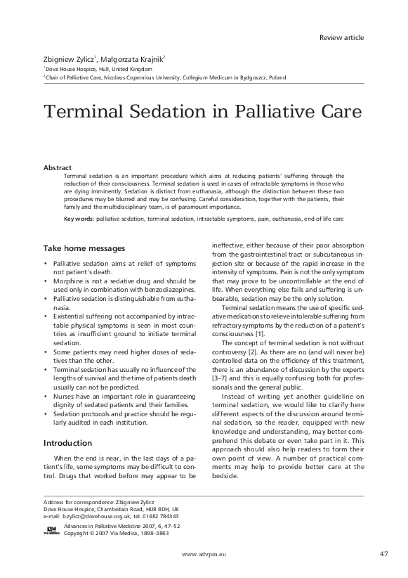 (PDF) Terminal Sedation in Palliative Care