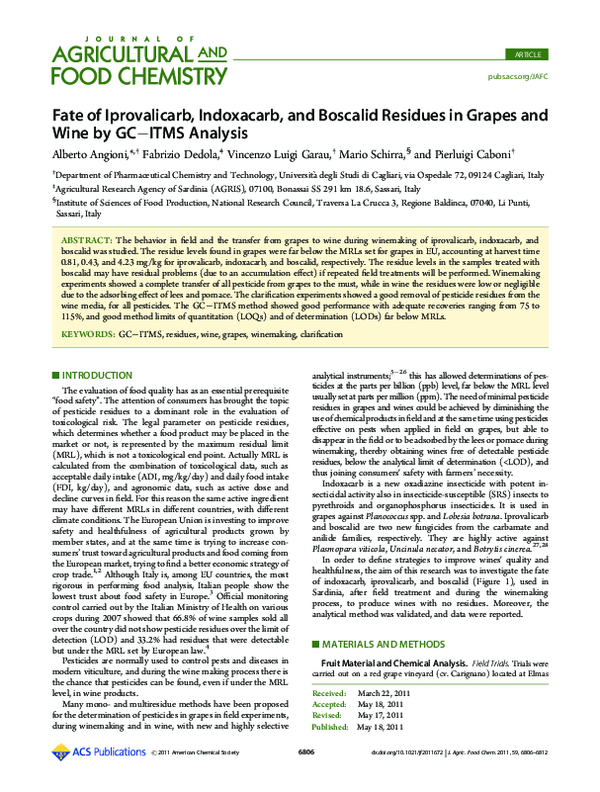 (PDF) Fate of Iprovalicarb, Indoxacarb, and Boscalid Residues in Grapes ...