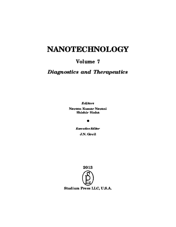 (PDF) NANOTECHNOLOGY Volume 7 Diagnostics and Therapeutics. Bio Nano ...