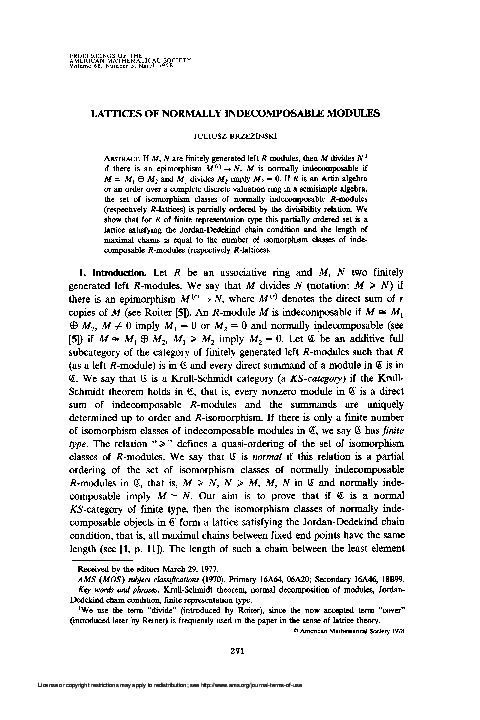(PDF) Lattices of Normally Indecomposable Modules