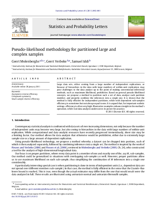 Pdf Pseudo Likelihood Methodology For Partitioned Large And Complex