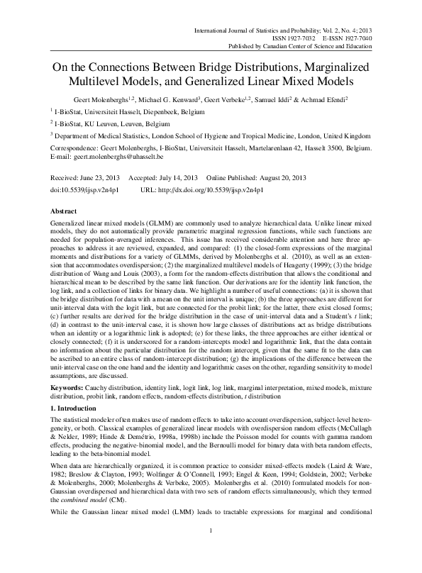 (PDF) On the Connections Between Bridge Distributions, Marginalized ...