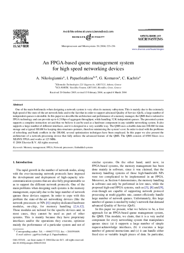 Pdf An Fpga Based Queue Management System For High Speed Networking Devices 