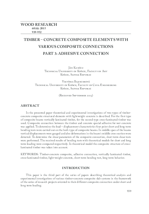 Pdf Timber Concrete Composite Elements With Various Composite Connections Part 3 Adhesive