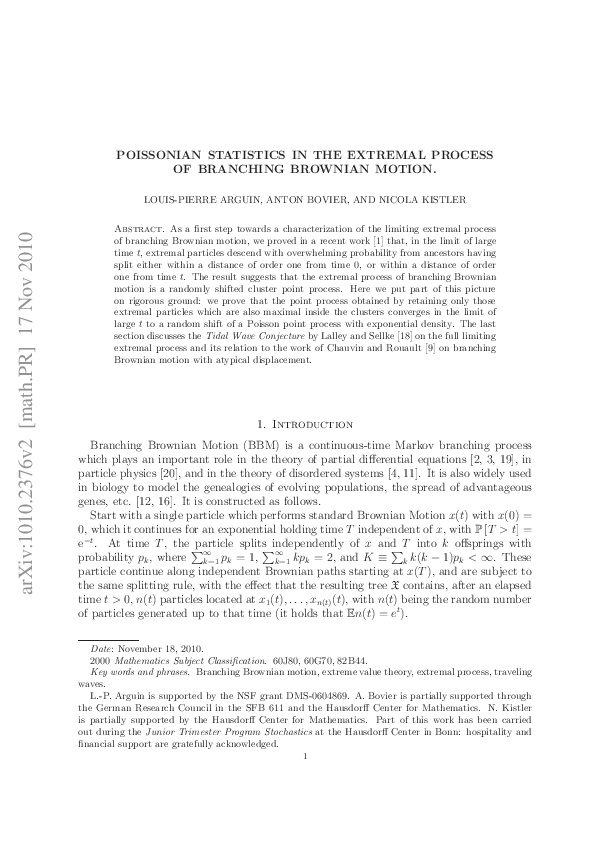 (PDF) Poissonian statistics in the extremal process of branching ...