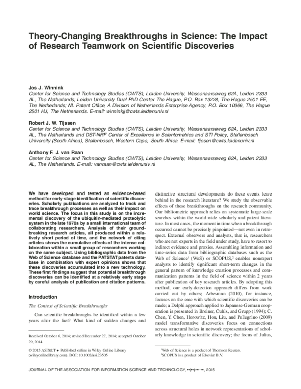 (PDF) Theory-changing breakthroughs in science: The impact of research ...