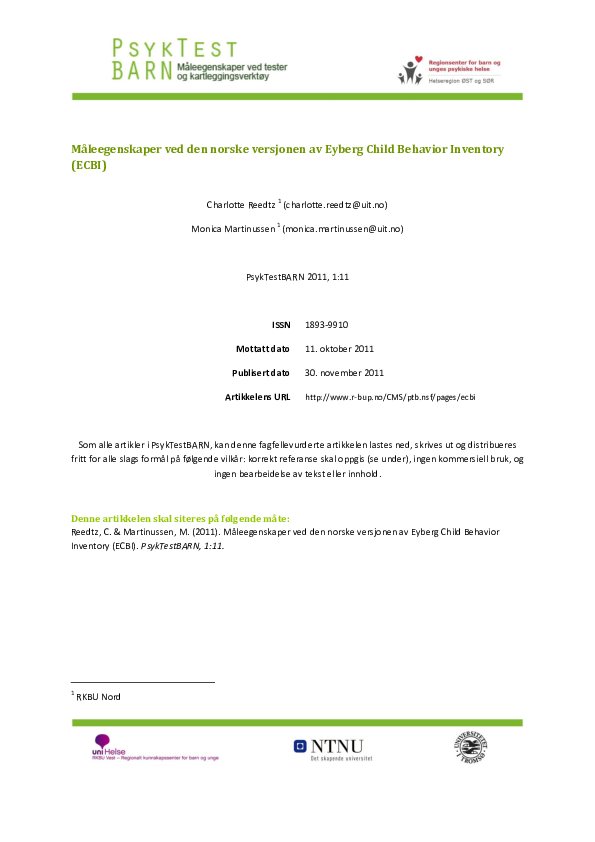 (PDF) Måleegenskaper ved den norske versjonen av Eyberg Child Behavior ...
