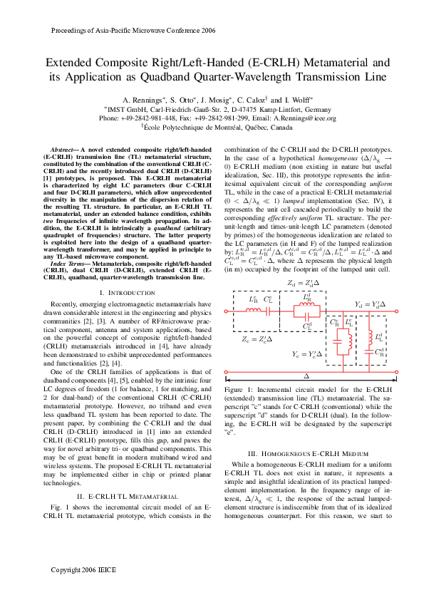 (PDF) Extended composite right/left-handed (E-CRLH) metamaterial and ...