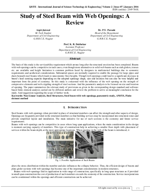 (PDF) STUDY OF STEEL BEAM WITH WEB OPENINGS: A REVIEW