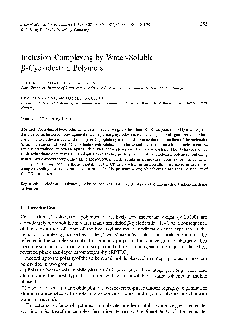 (PDF) Inclusion complexing by water-soluble ?-cyclodextrin polymers