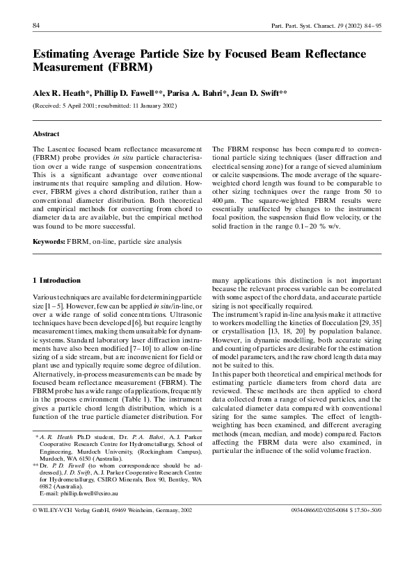 (PDF) Estimating Average Particle Size by Focused Beam Reflectance ...