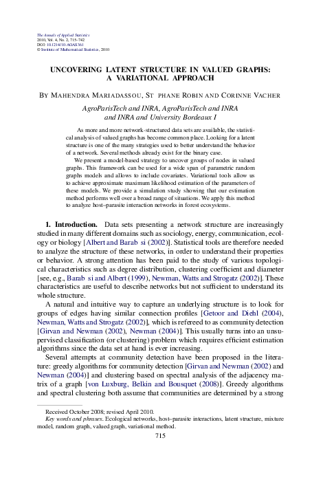 Pdf Uncovering Latent Structure In Valued Graphs A Variational Approach