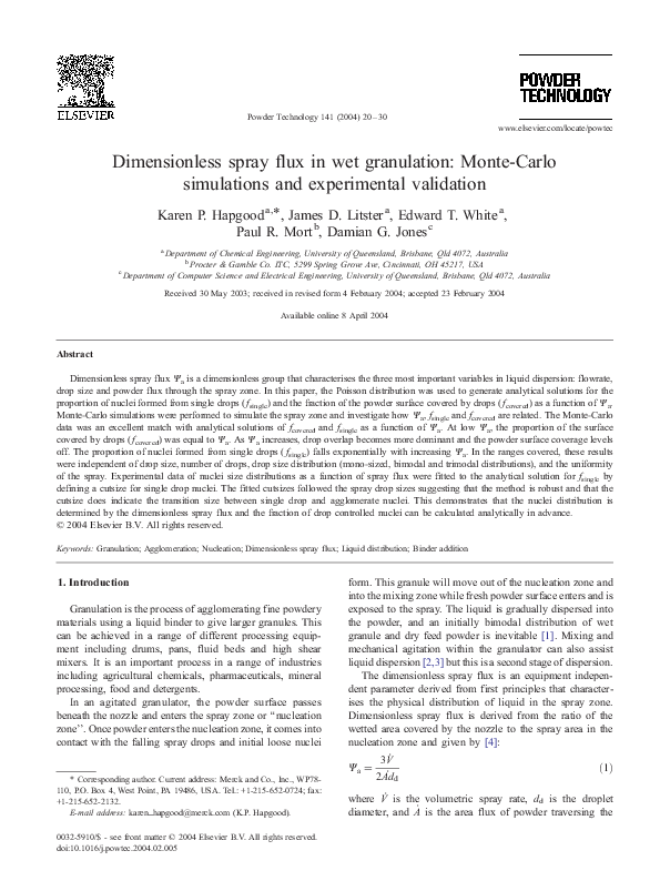 (PDF) Dimensionless spray flux in wet granulation: Monte-Carlo ...