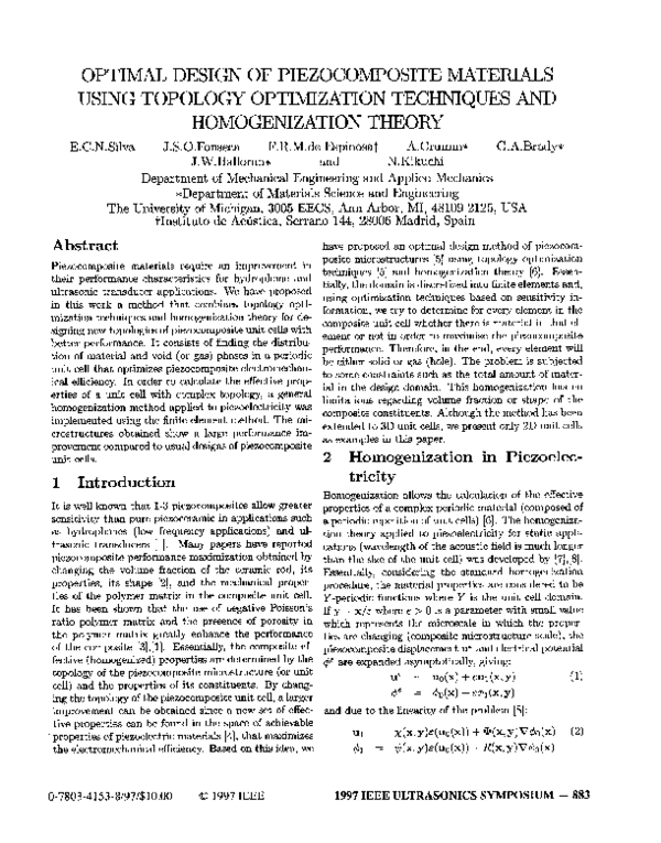(PDF) Optimal design of piezocomposite materials using topology optimization techniques and ...