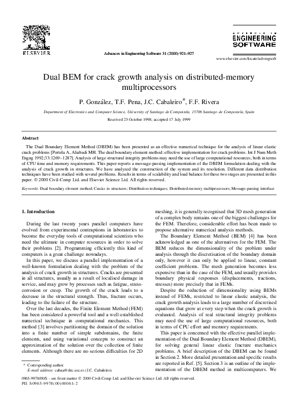 (PDF) Dual BEM for crack growth analysis on distributed-memory multiprocessors
