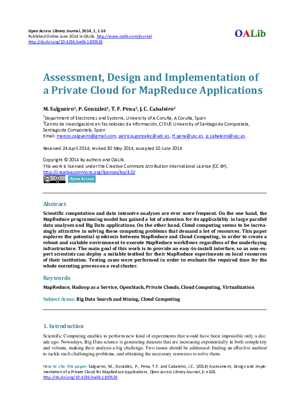 (PDF) Assessment, Design and Implementation of a Private Cloud for MapReduce Applications
