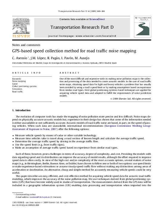 (PDF) GPS-based speed collection method for road traffic noise mapping