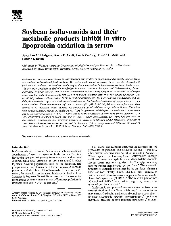 (PDF) Soybean isoflavonoids and their metabolic products inhibit in vitro lipoprotein oxidation ...