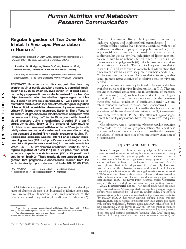 (PDF) Hodgson JM, Croft KD, Mori TA, et al. Regular ingestion of tea ...