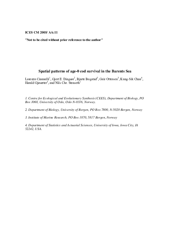 (PDF) Spatial patterns of age-0 cod survival in the Barents Sea