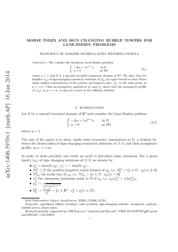 (PDF) Morse index and sign-changing bubble towers for Lane–Emden problems