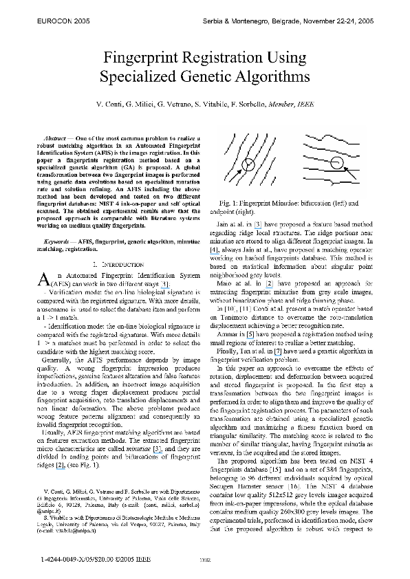 (PDF) Fingerprint Registration Using Specialized Genetic Algorithms