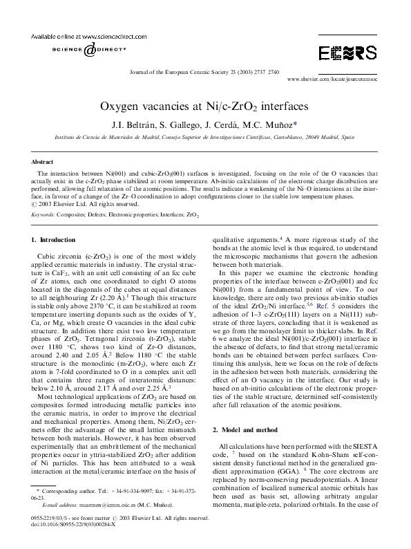 (PDF) Oxygen vacancies at Ni/c-ZrO2 interfaces