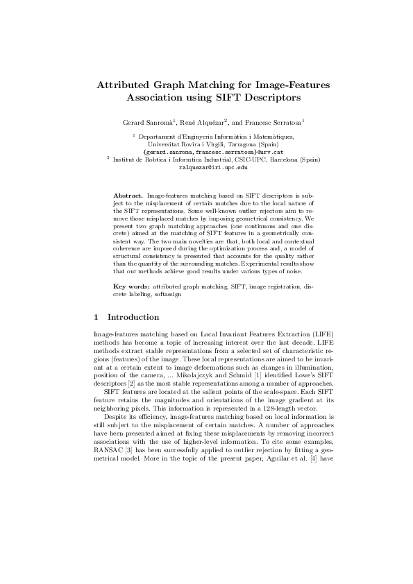 (PDF) Attributed Graph Matching for Image-Features Association Using SIFT Descriptors